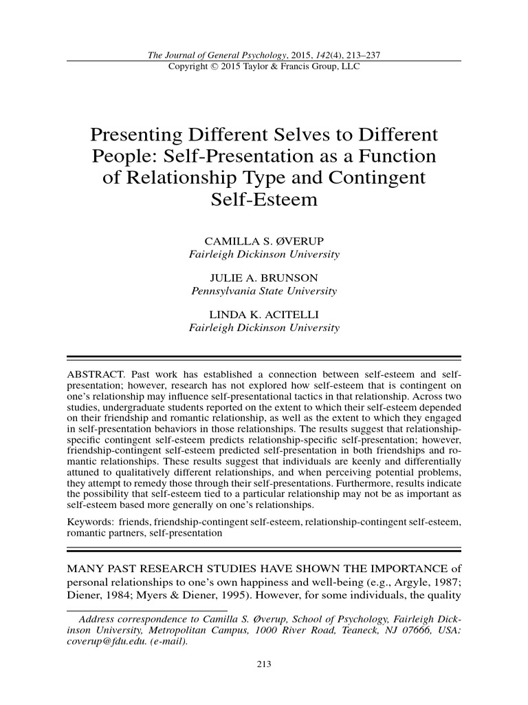 Self-presentation | PDF | Self Esteem | Cognition