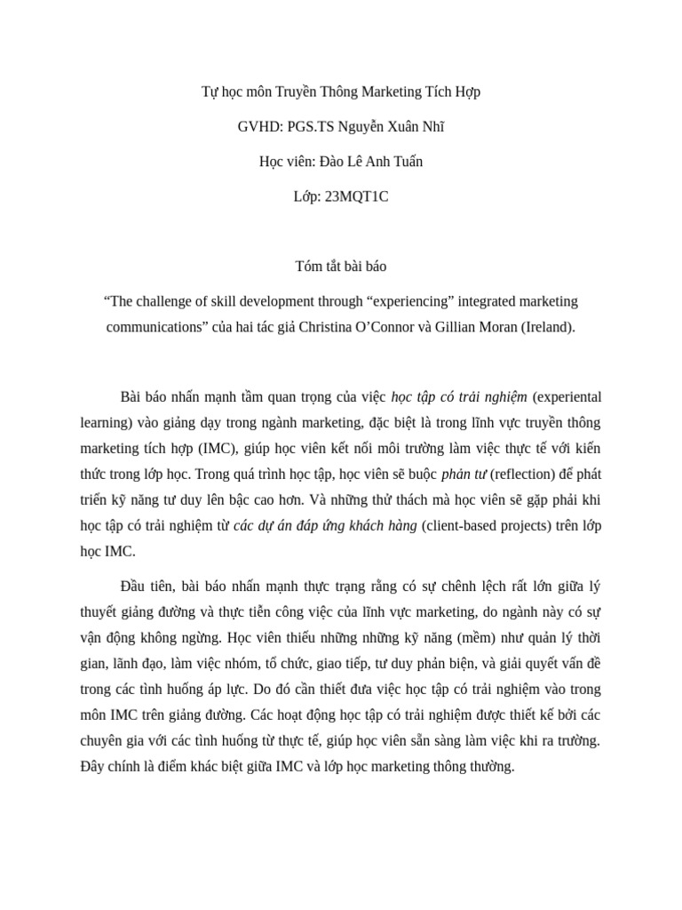 Bai Tap Tu Hoc IMC - 2809 - Dao Le Anh Tuan | PDF