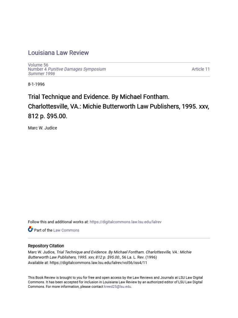 Trial Technique and Evidence. by Michael Fontham. Charlottesville | PDF ...