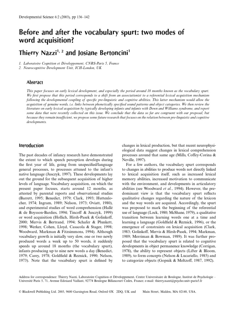 Before and After The Vocabulary Spurt Two Modes of | PDF | Language ...