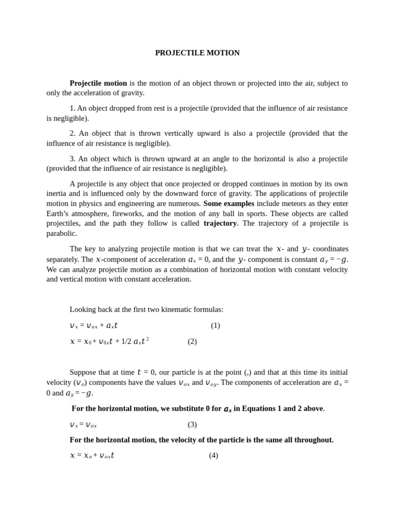 Projectile Motion-gen Phys | PDF | Acceleration | Mechanics