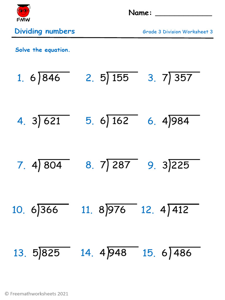 Grade 3 Division Worksheets | PDF | Equations | Mathematical Objects