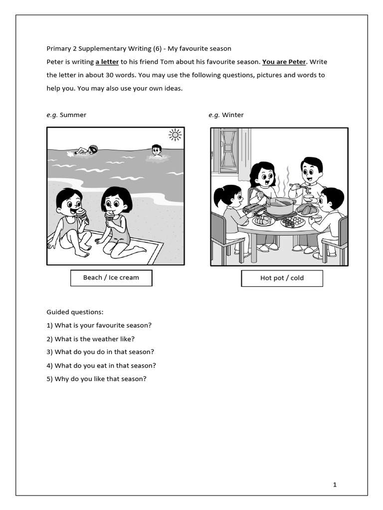 Primary 2 Supplementary Writing (6) - My Favourite Season | PDF ...