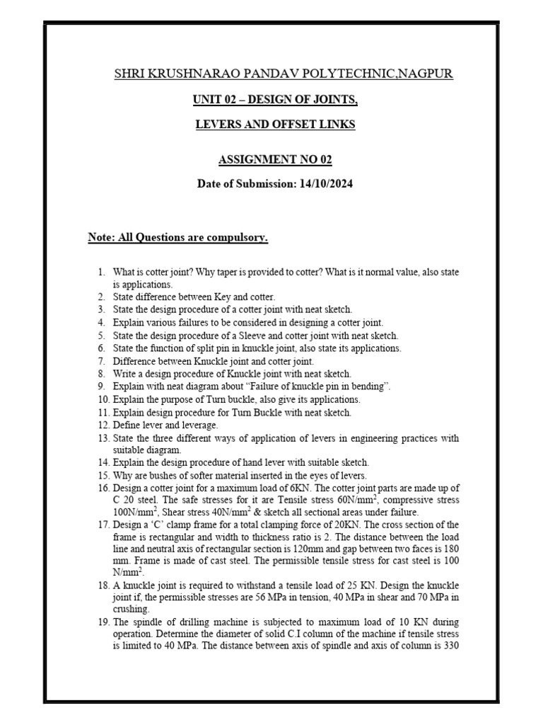 Emd Assignment 02 & 03 | PDF | Stress (Mechanics) | Bending