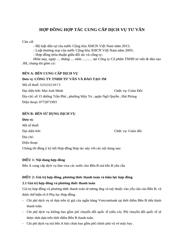 (Mau) Hop Dong Hop Tac | PDF