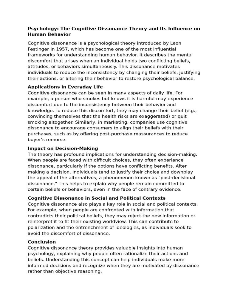 Psychology-The Cognitive Dissonance Theory | PDF | Career & Growth ...