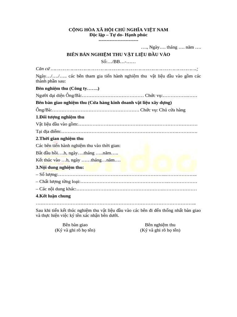 Mau Bien Ban Nghiem Thu Vat Lieu Dau Vao | PDF