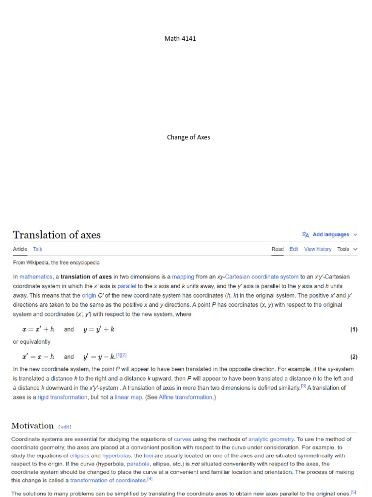 Change of Axis | PDF