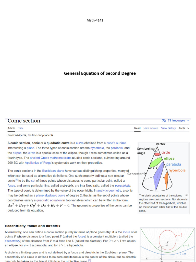 General Equation of Second Degree | PDF