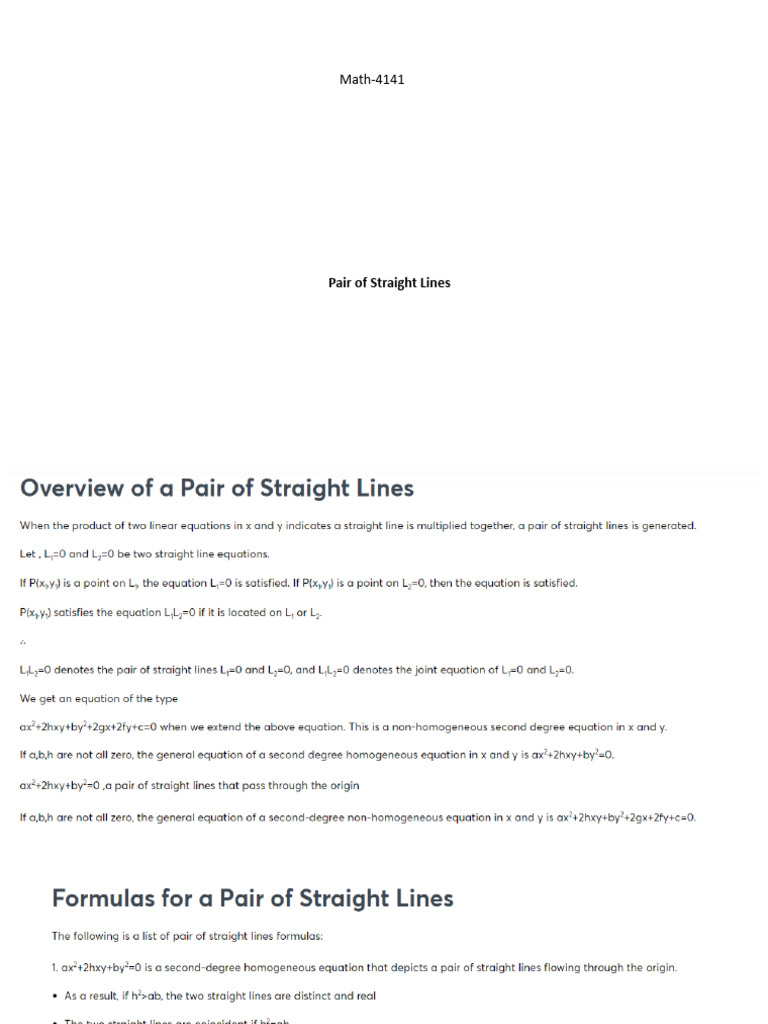 Pair of Straight Lines | PDF