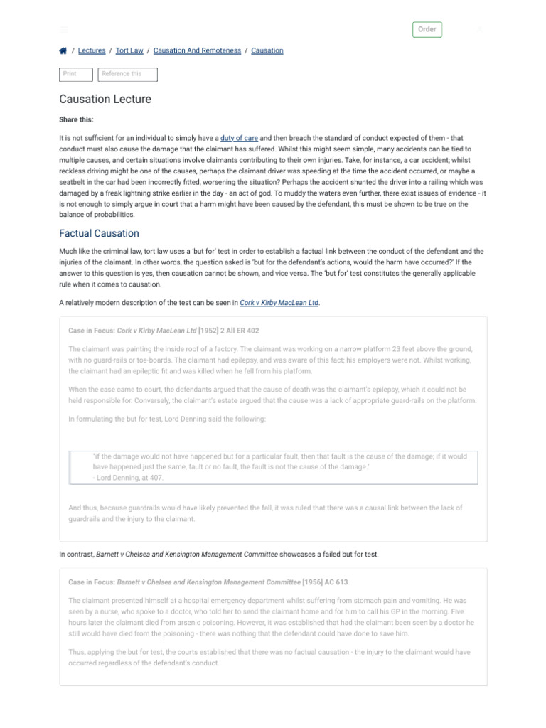 Causation Lecture Pdf Causation Law Negligence