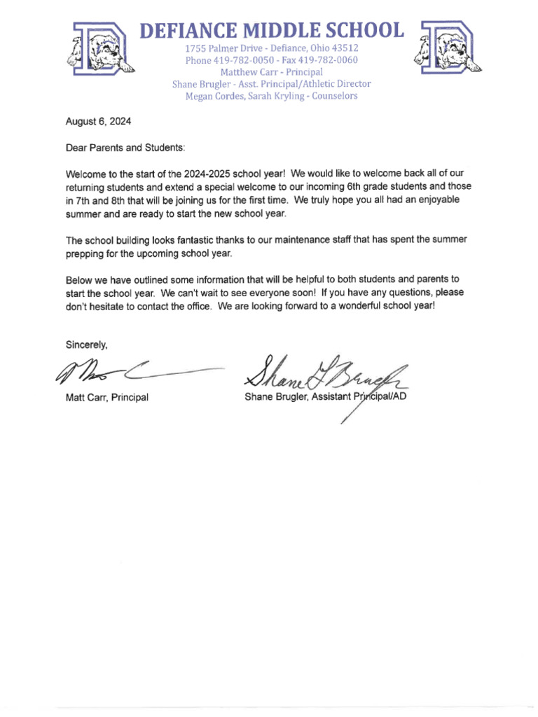 DMS Welcome Back Letter 24.25 | PDF