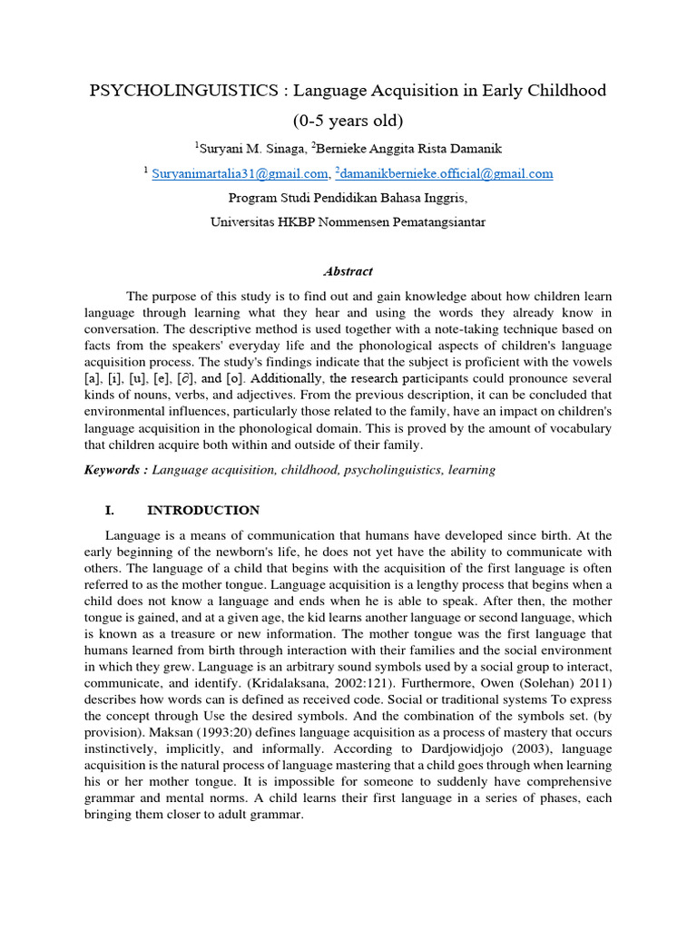 PSYCHOLINGUISTICS Language Acquisition I | PDF | Language Acquisition ...