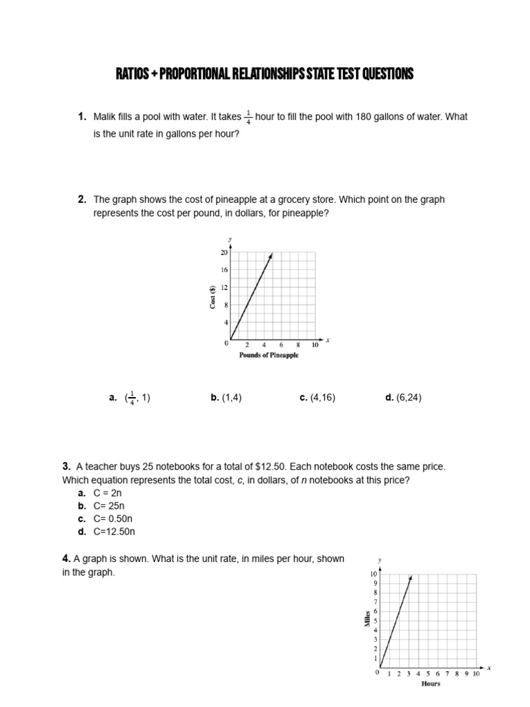 Ratios + Proportional Relationships State Test Questions | PDF