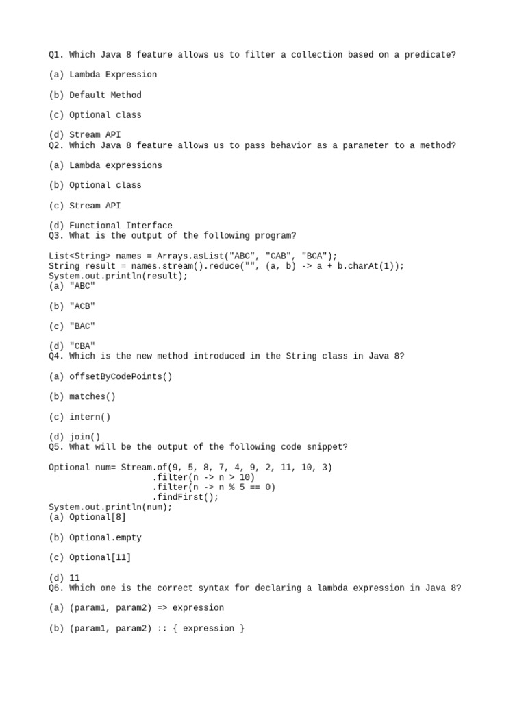 Java8mcq Pdf Method Computer Programming Anonymous Function
