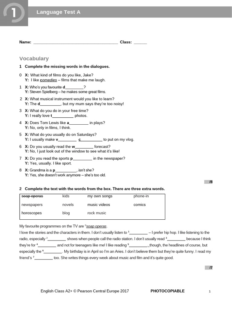 ECA2+ - Tests - Language Test 1A | PDF