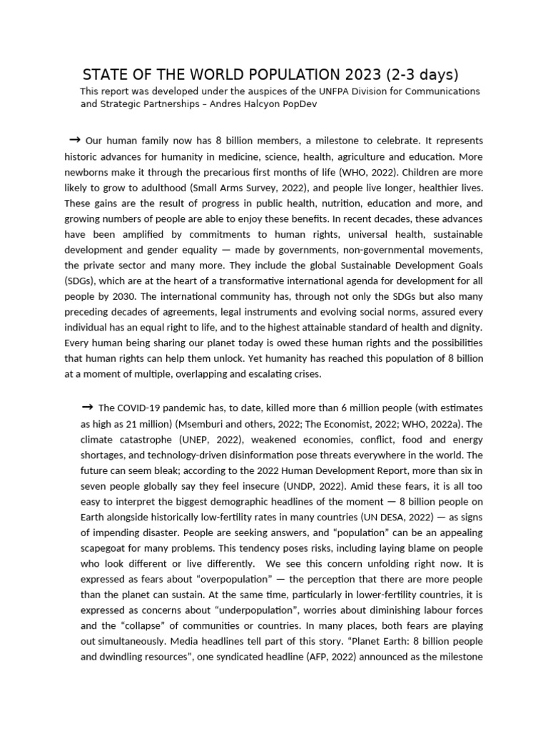 State of The World Population 2023 | PDF | Family Planning | Climate Change