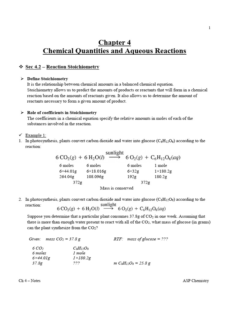Chapter 4 Notes | PDF | Stoichiometry | Chemical Reactions