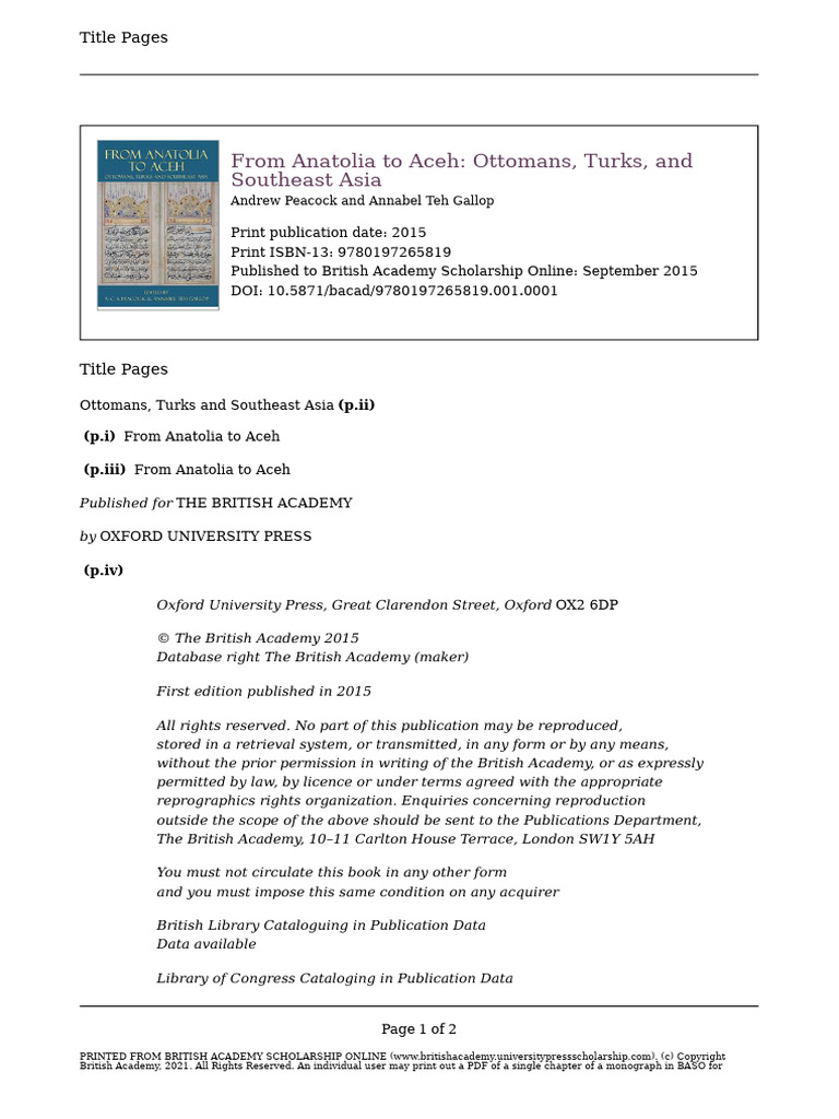 2015 - (Andrew Peacock, Annabel Gallop) From Anatolia To Aceh Ottomans ...