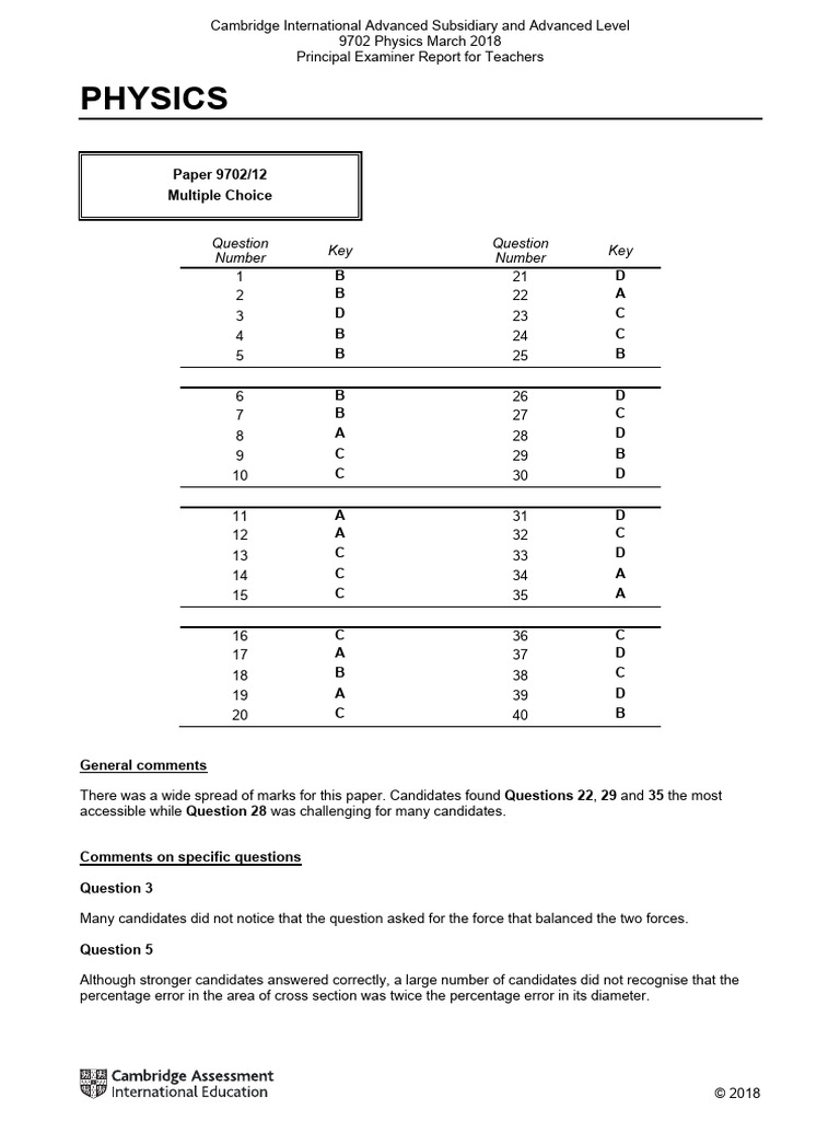 Physics: Paper 9702/12 Multiple Choice | PDF | Resonance | Force