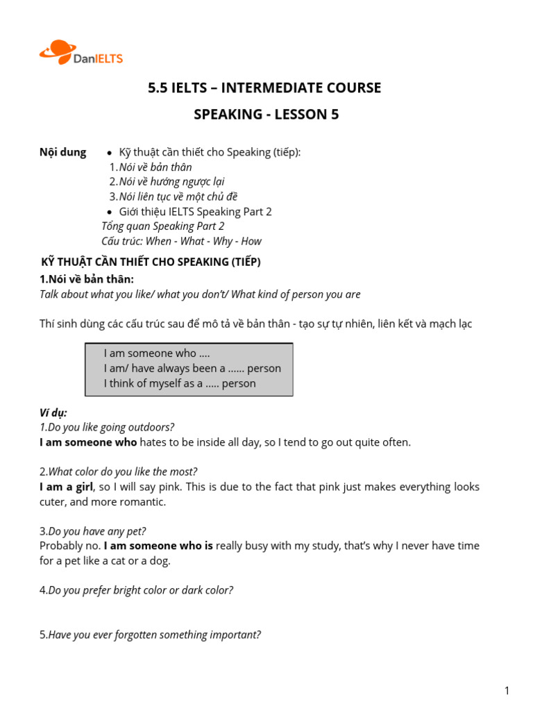 5.5 Speaking. Lesson 5 MỚI | PDF