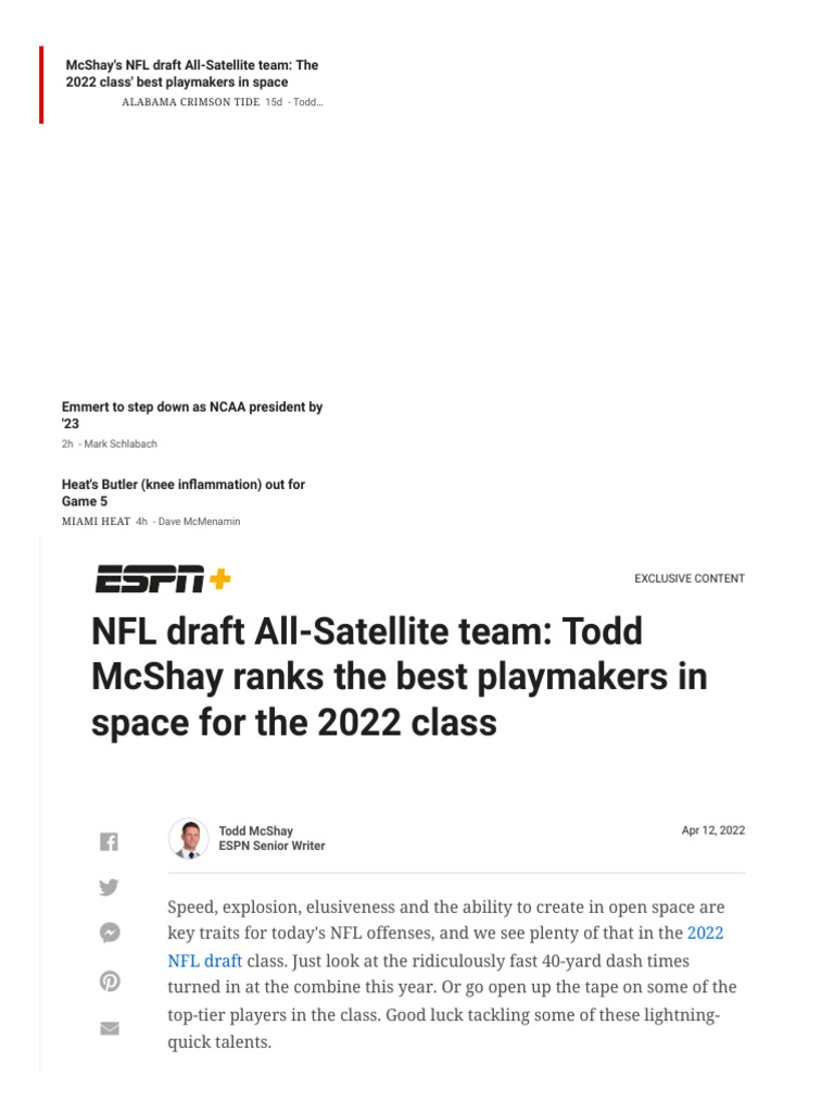 NFL Draft All-Satellite Team - Todd McShay Ranks The Best Playmakers in ...