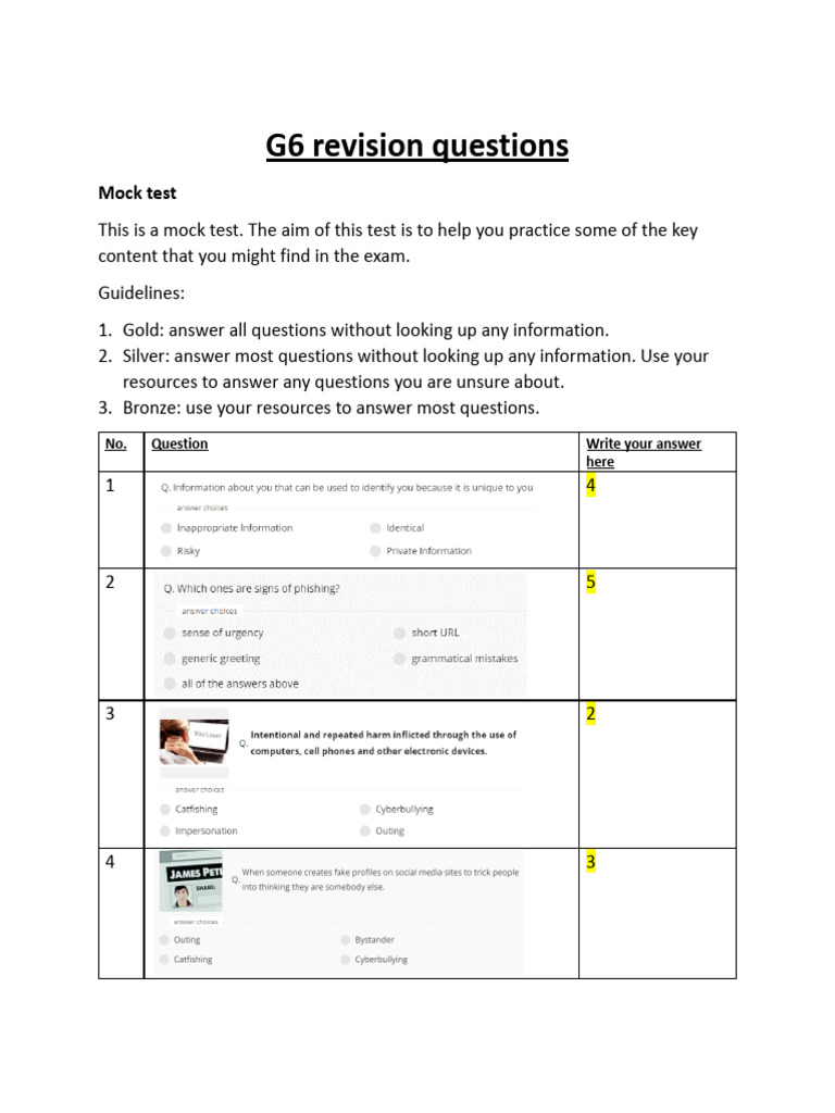 G6 Revision Questions: Mock Test | PDF