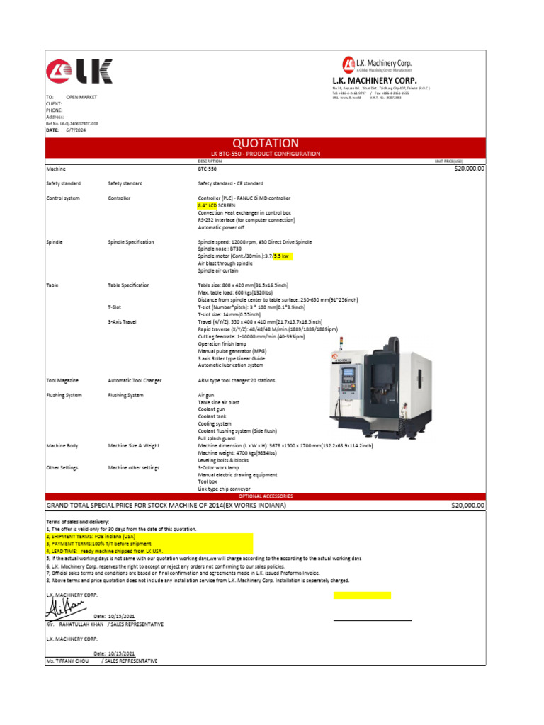 BTC 550 Ex - Stock Usa Machine-240607btc-01r | PDF | Manufactured Goods