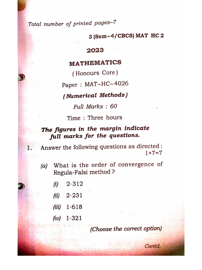 Numerical Methods question paper | PDF