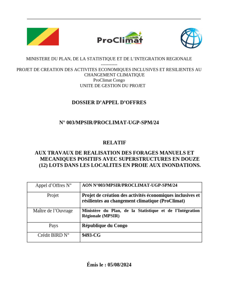 Appel d'Offres pour Forages ProClimat | PDF | Banques