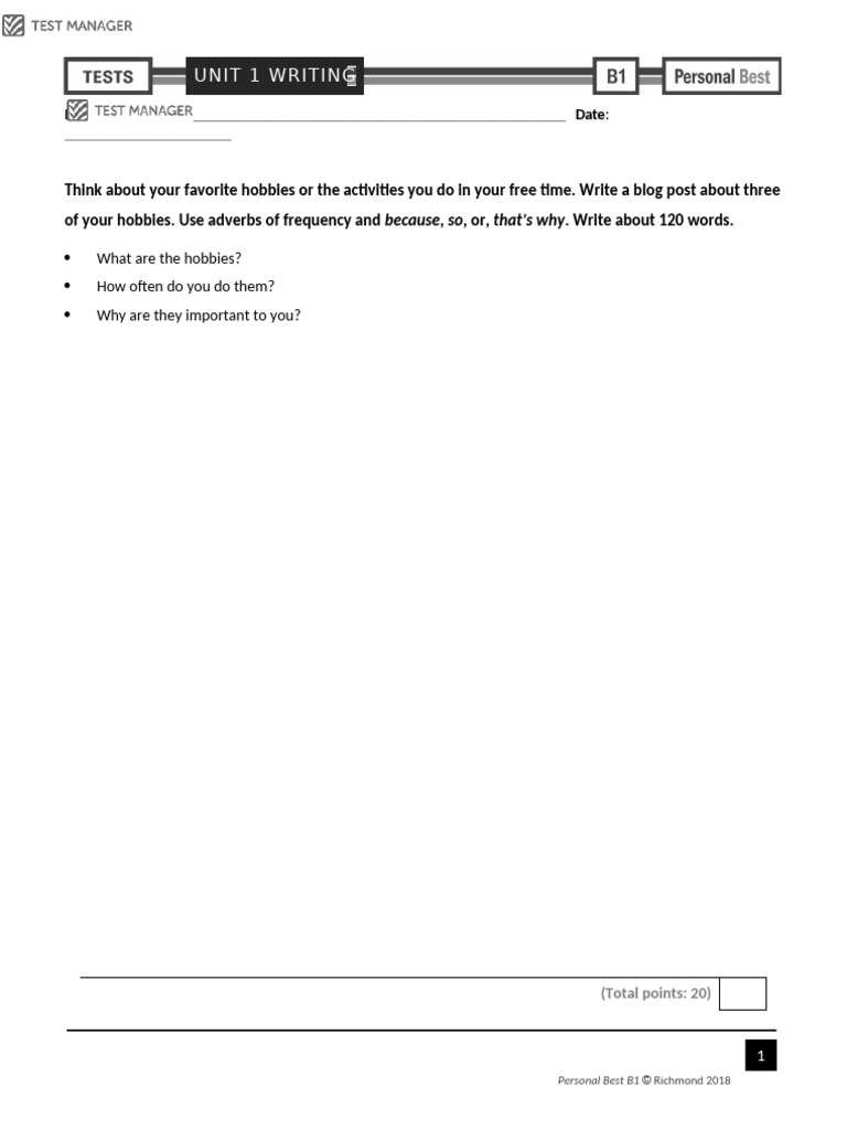 Unit 1 Writing Test | PDF