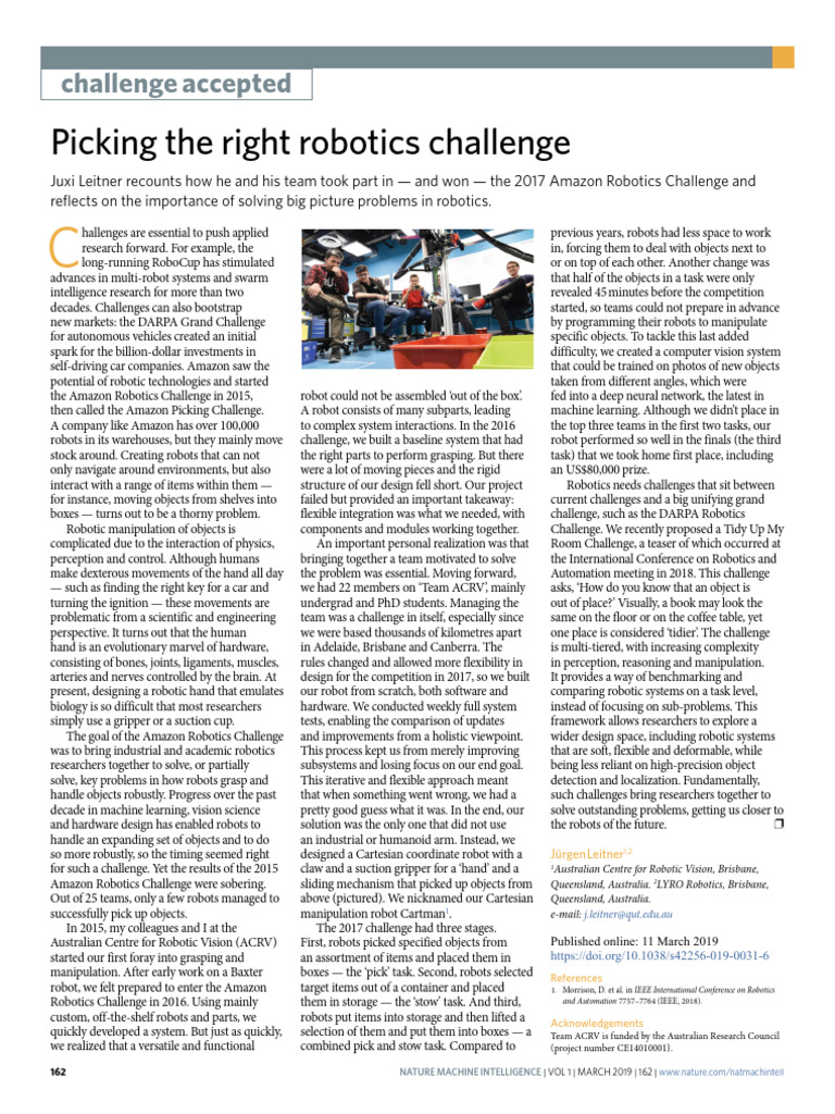 Picking the Right Robotics Challenge | PDF | Robotics | Robot
