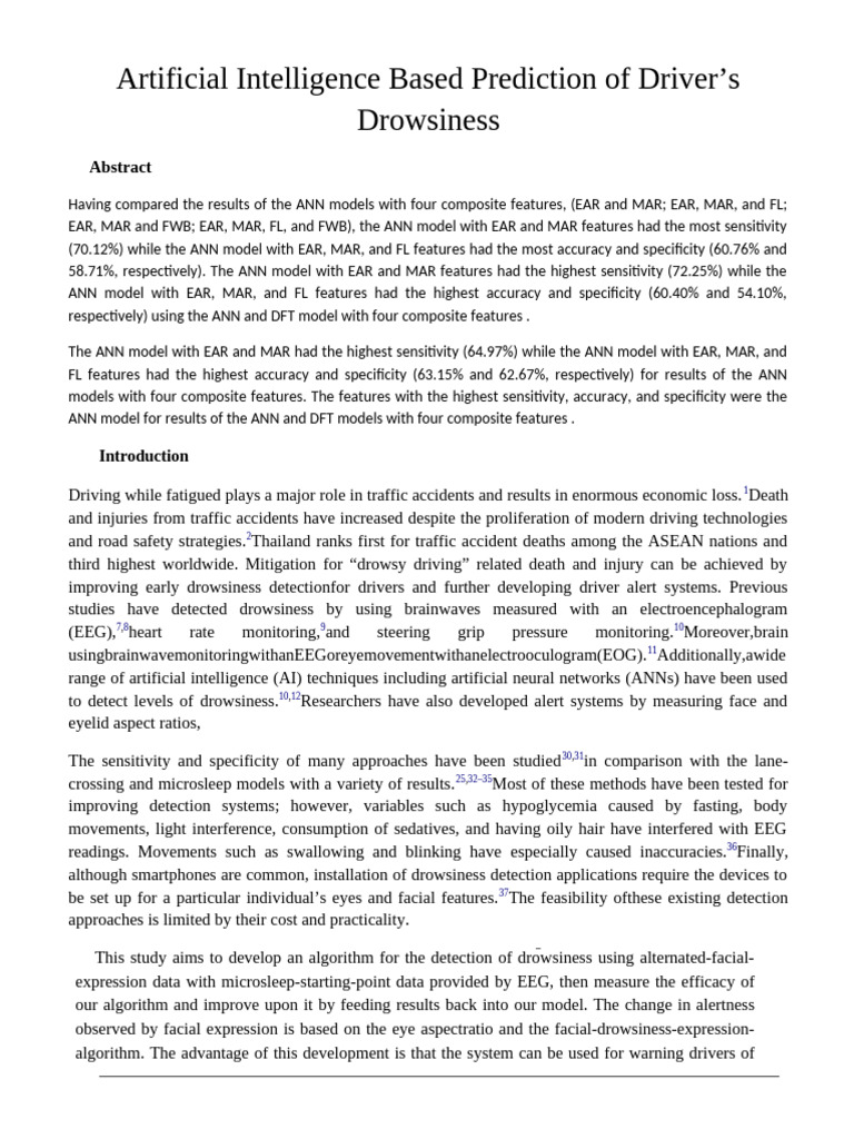 Artificial Intelligence Based Prediction of Driver Drowsiness | PDF | Sensitivity And ...