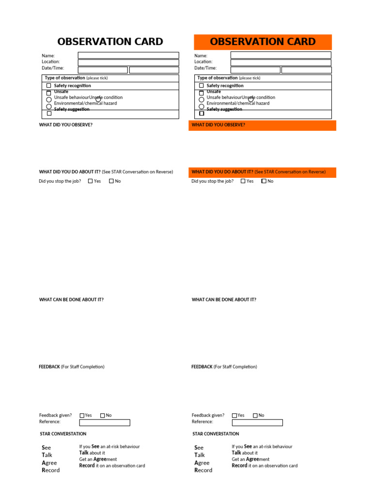 Observation Card Template V11nov2020 | PDF