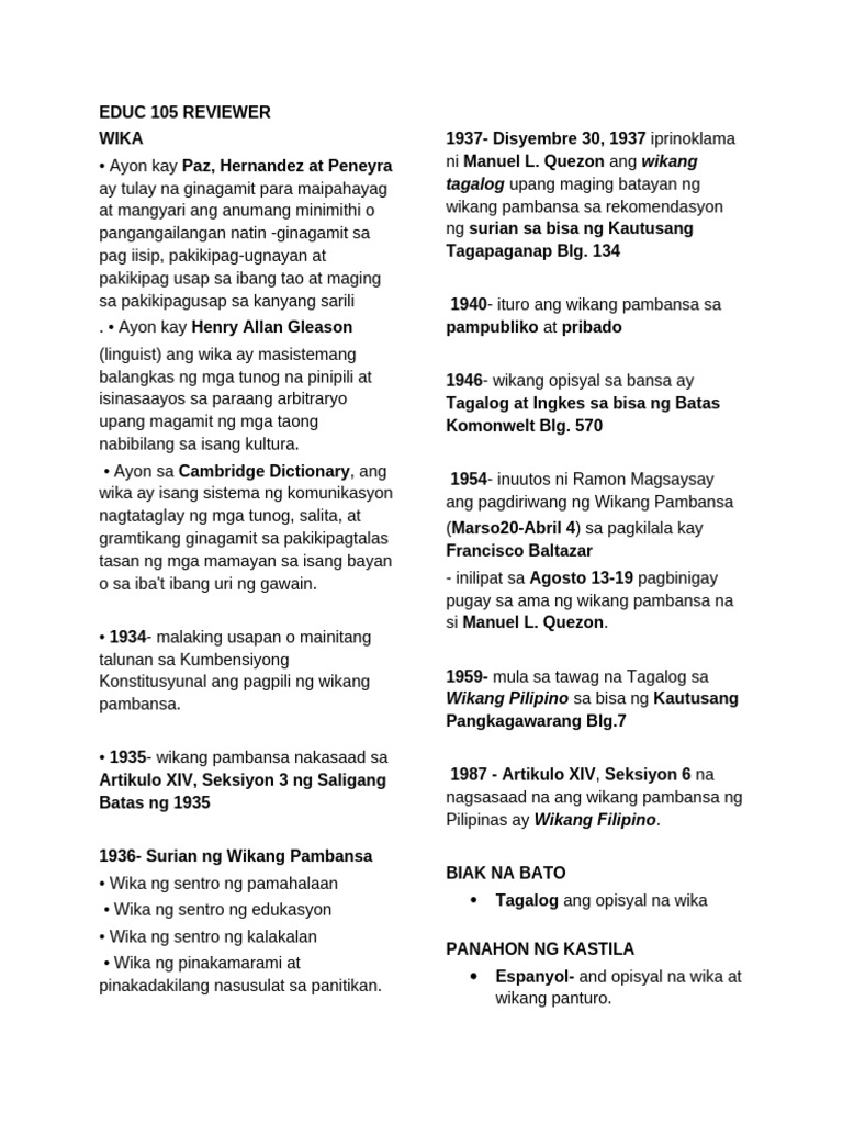 Filipino Reviewer Beed Ee12 | PDF
