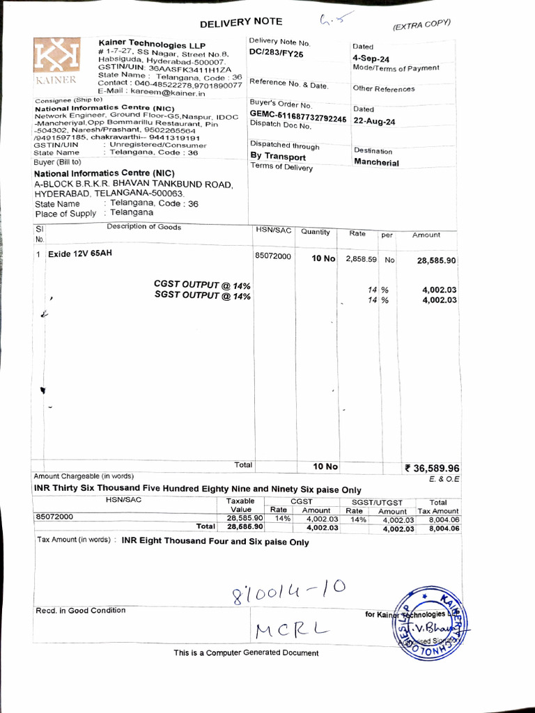DELIVERY CHALAN 10 Batteries | PDF | Government | Trade