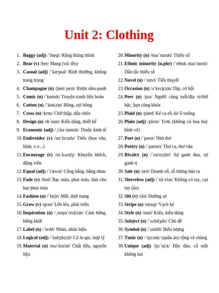 Vocabulary G9 - U2 - SB | PDF