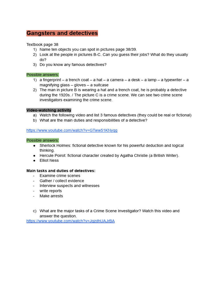 Gangsters and detectives -Lesson 1 | PDF
