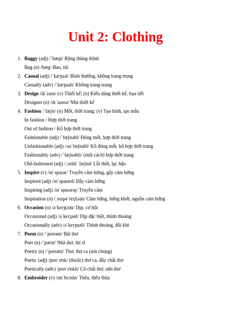 Vocabulary G9 - U2 - WF | PDF