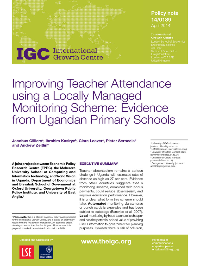 Reducing Teacher Absenteeism in Uganda | PDF | Teachers | Uganda