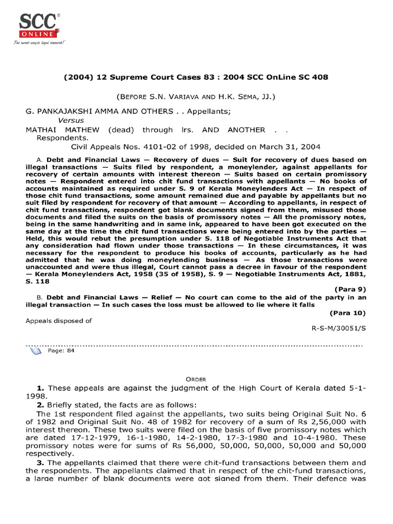 G. Pankajakshi Amma v. Mathai Mathew, (2004) 12 SCC 83 | PDF