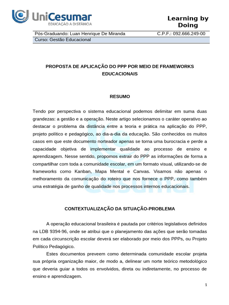 Formulário Padrão para Envio Da Atividade Final Do Learning by Doing | PDF | Pedagogia | Aprendizado