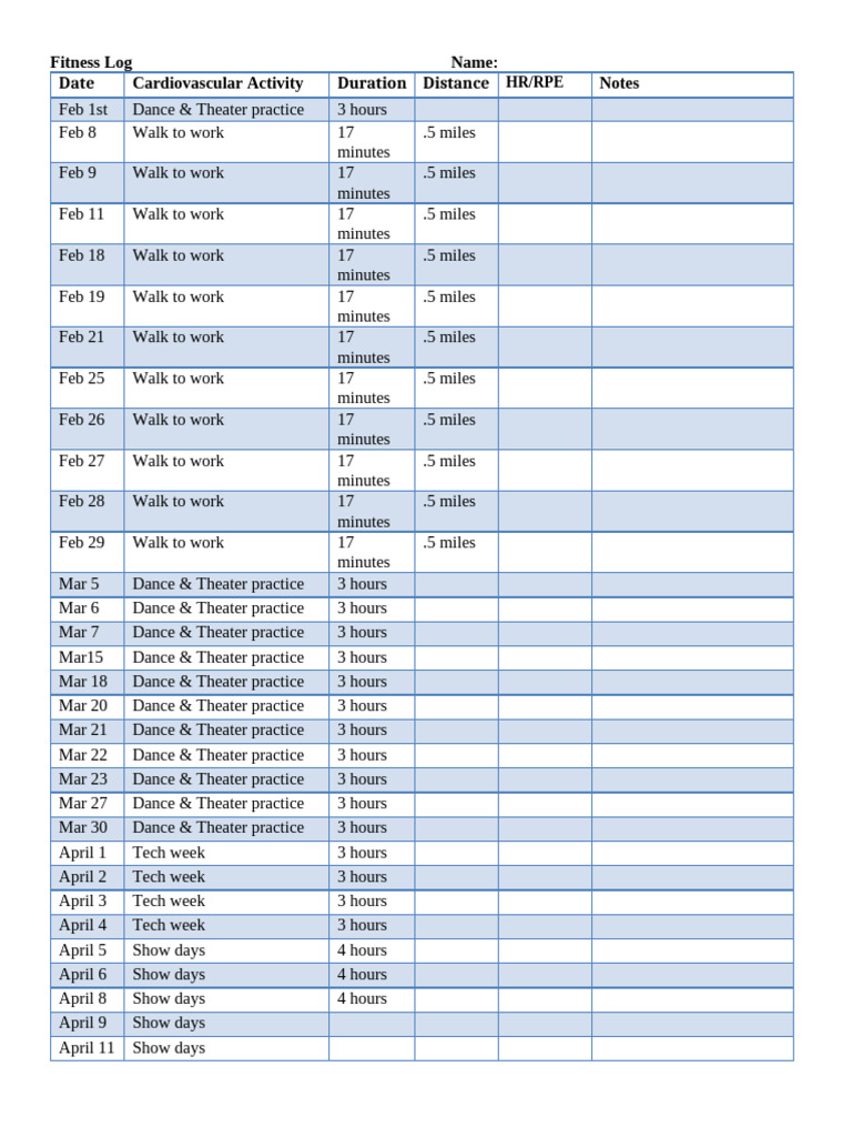 Monthly Fitness Activity Log | PDF | Art