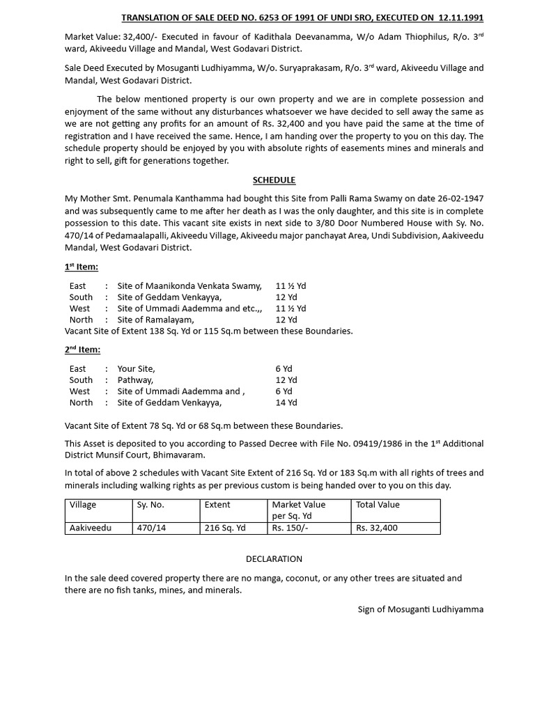 Property Sale Deed Summary | PDF | Environmental Law | Law And Economics