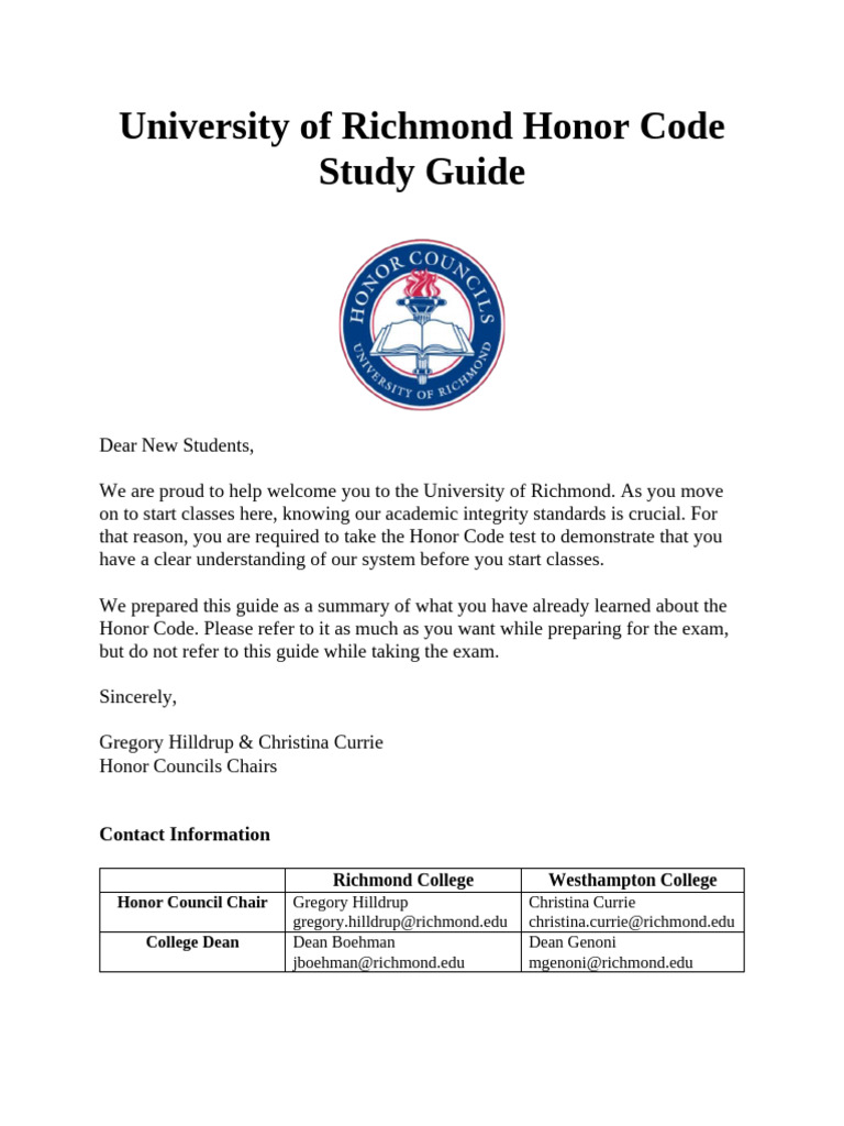 Honor Code Study Guide Fall 2024-Spring 2025 | PDF | Plagiarism