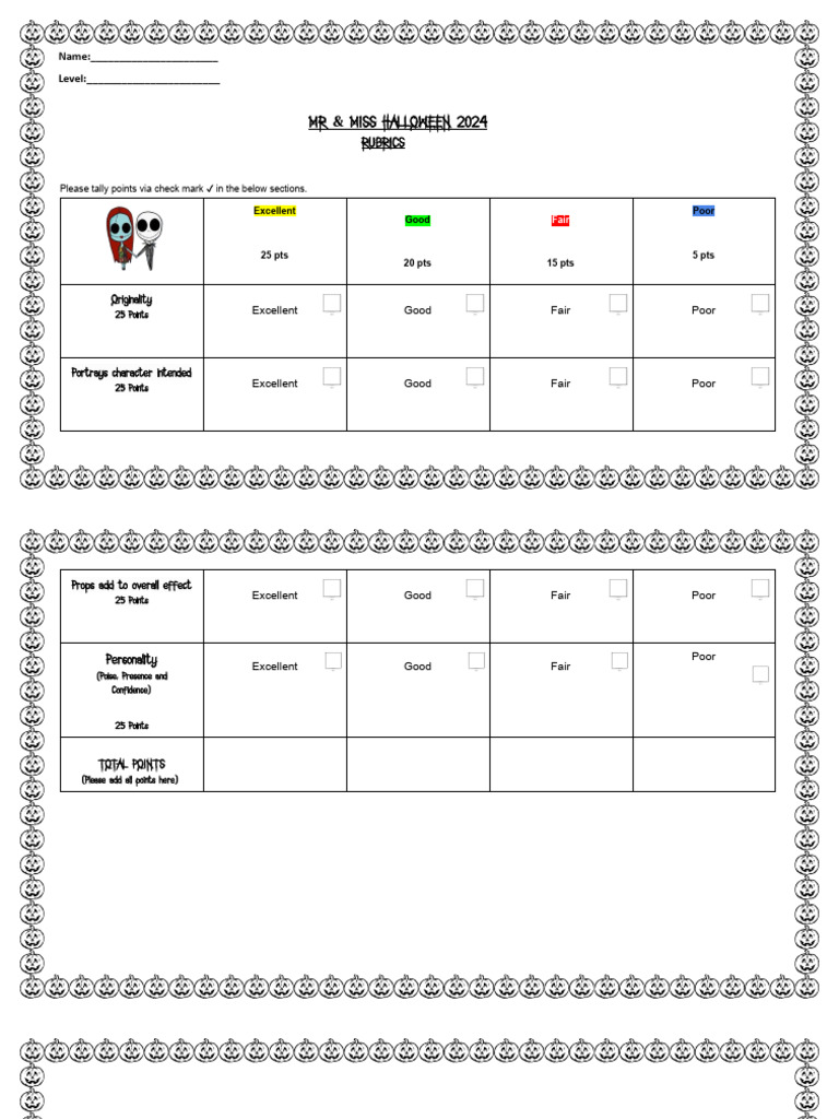 Mr & Miss Halloween 2024 Rubrics | PDF