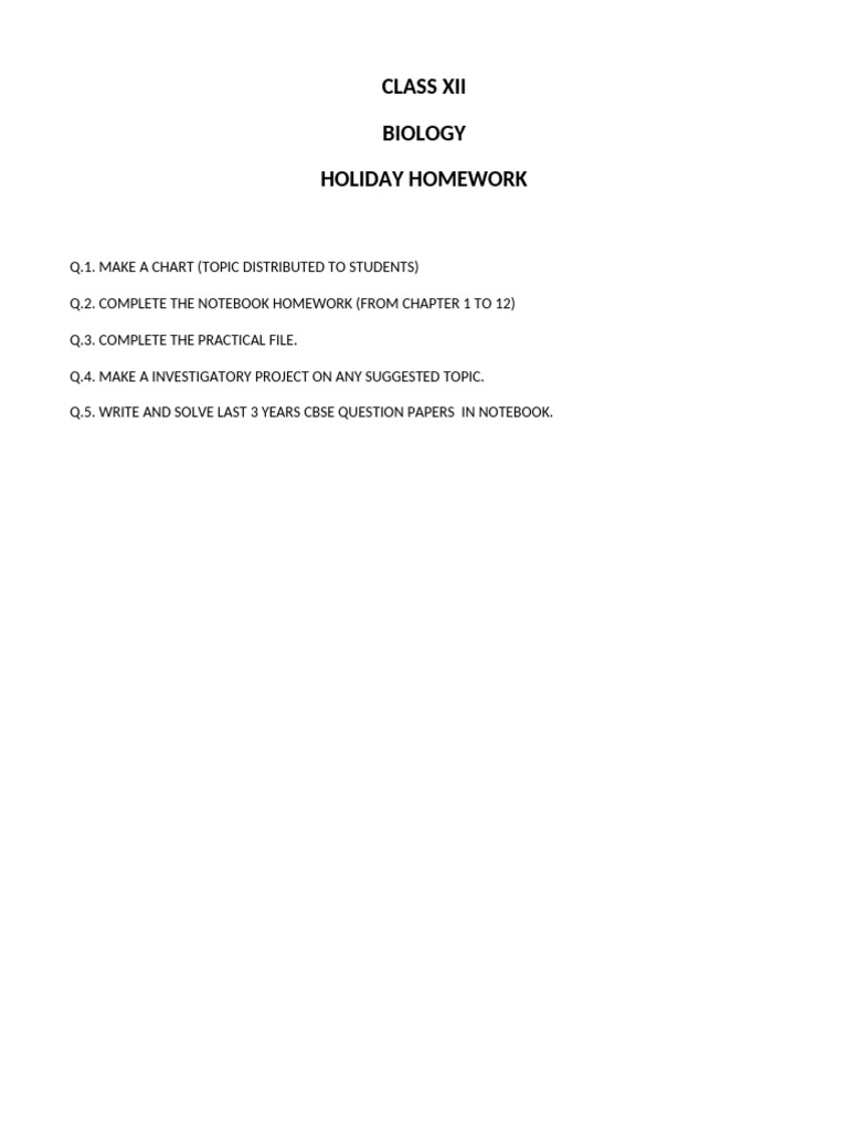 Class Xii Holiday Homework | PDF