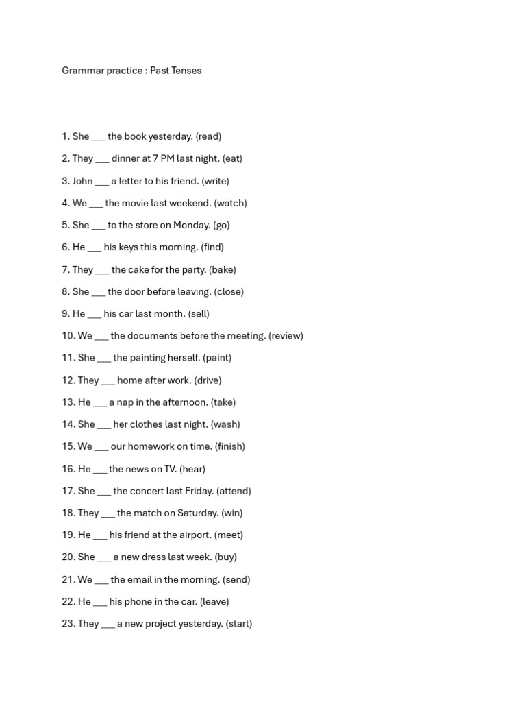 Past Tense Grammar Practise | PDF