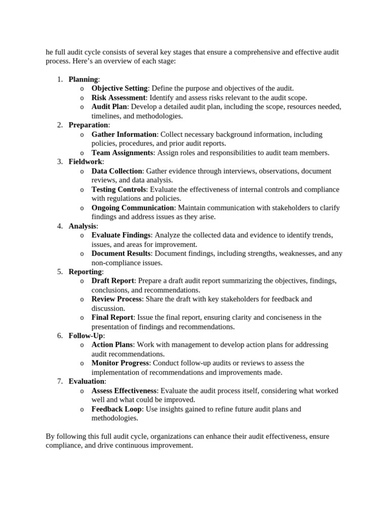 Full Audit Cycle - Process | PDF | Audit | Evaluation