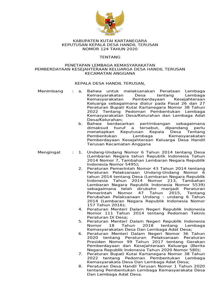 Format SK Pembentukan PKK | PDF